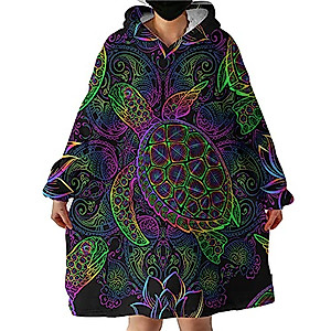 Sleepwish Wearable Blanket Turtle Lotus Print Oversized Blanket Hoodie with Deep Pockets, Long Sleeves - Soft Comfy Sweatshirt for Women and Men Teenagers Girls Boys -(Adults 63" x 39")