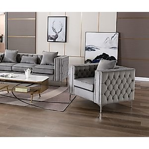 Dsnyu Accent Chair Gray, Modern Living Room Chairs Armchair Velvet Comfy Home Furniture 34" L X 40" W X 30" H