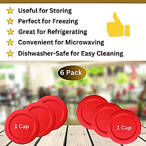 Klareware 1 Cup Red Round Plastic Food Storage Replacement Lids Covers for Klareware Anchor Hocking and Pyrex Glass Bowls 4 Pack Container not Included 6 Pack