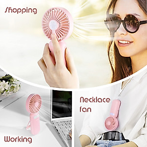 decorneo Portable Handheld Fan with Makeup Lights, Mini Fan Rechargeable Quiet 3 Speed Necklace Fan, USB Desk Fan with Stand,Small Hand Held Fan, Gift for Women Travel Outdoor Indoor - Pink