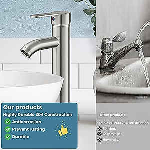 gotonovo Bathroom Sink Faucet Lavatory Vanity Mixer Bar Tap Combo Single Hole Single Handle Deck Mount with Water Supply Lines Brushed Nickel Vessel with Metal Pop Up Drain