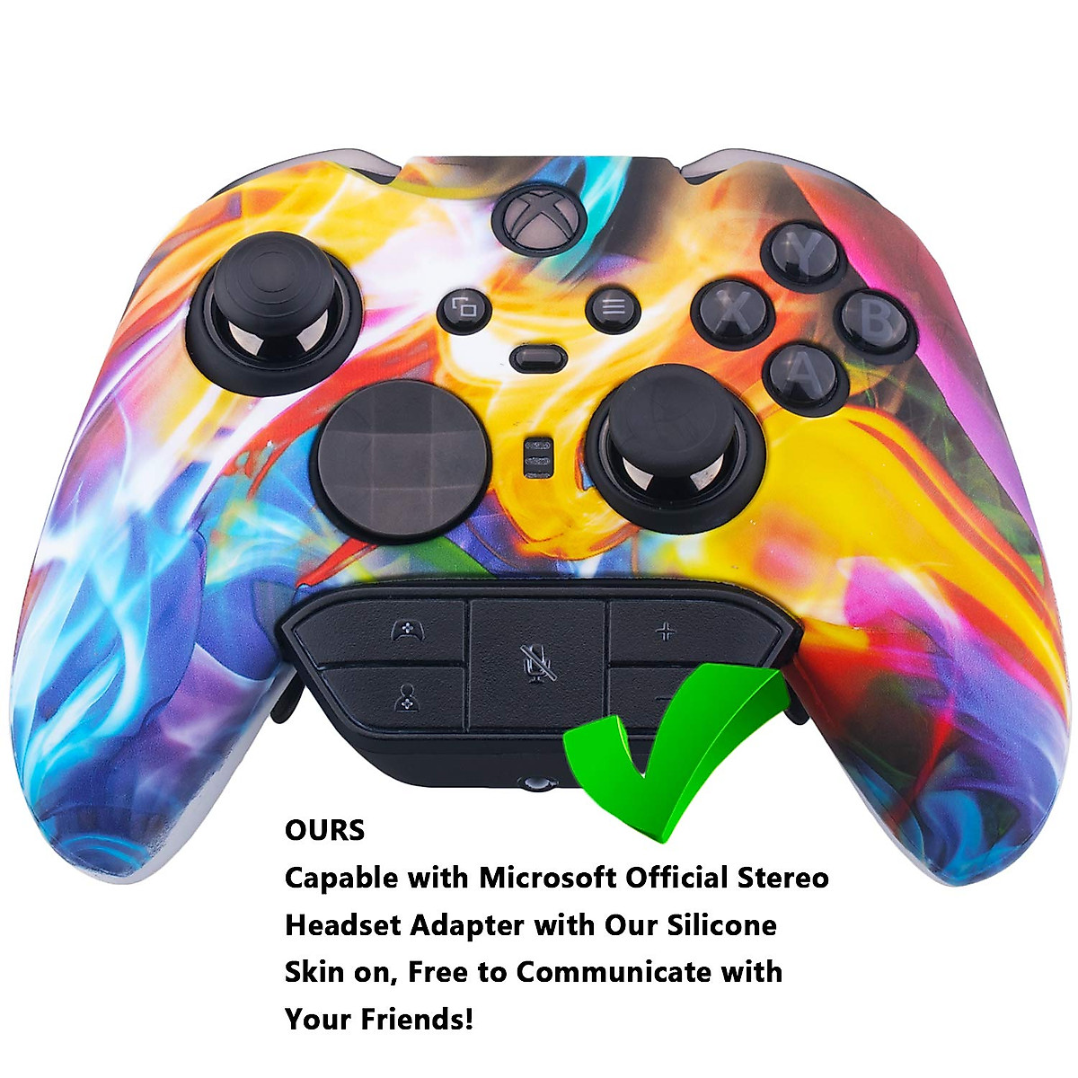 9CDeer 1 x Protective Customize Transfer Print Silicone Cover Skin Rainbow + 6 Thumb Grips Analog Caps for Xbox Elite Series 2 Controller