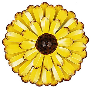 Zcaukya Large Metal Flower Wall Decor, 13" Flower Art Wall Hanging for Indoor Outdoor Home Bedroom Office Garden (Yellow)