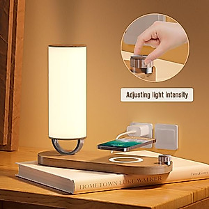 FLYSOFT Small Table Lamp Bedside Lamps for Nightstand Lamp with Wireless Charging, Small Table Lamps for Bedroom and Living Room, Wireless Charging Station Dimmable Lamp