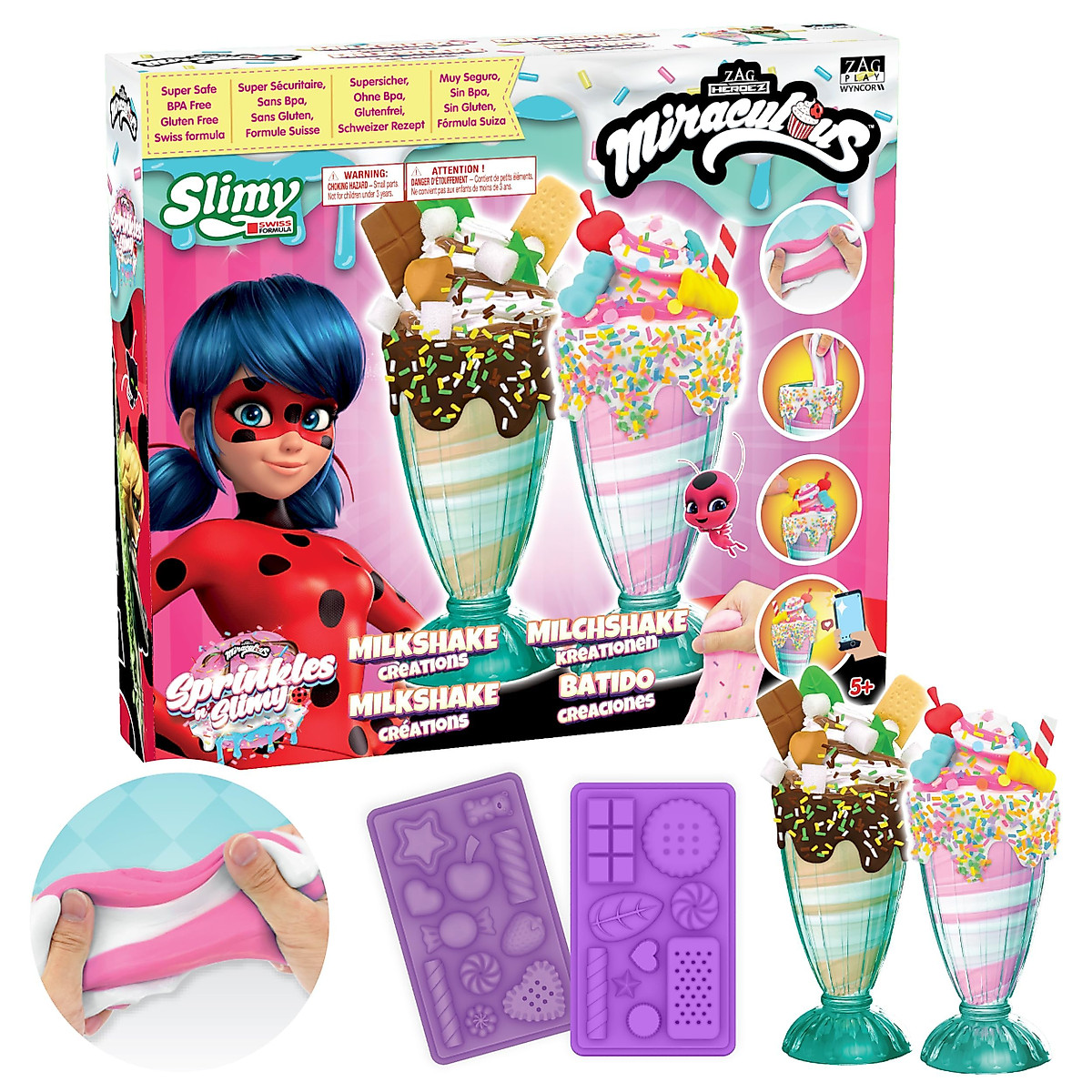 Miraculous Ladybug Sprinkles n' Slimy Kit - DIY Milkshake Slime with Milkshake Cup, Molds, Slime, Topping - Fun and Creative Craft Kit, Role Play Toys for Kids - Safe & Non-Toxic Ingredients