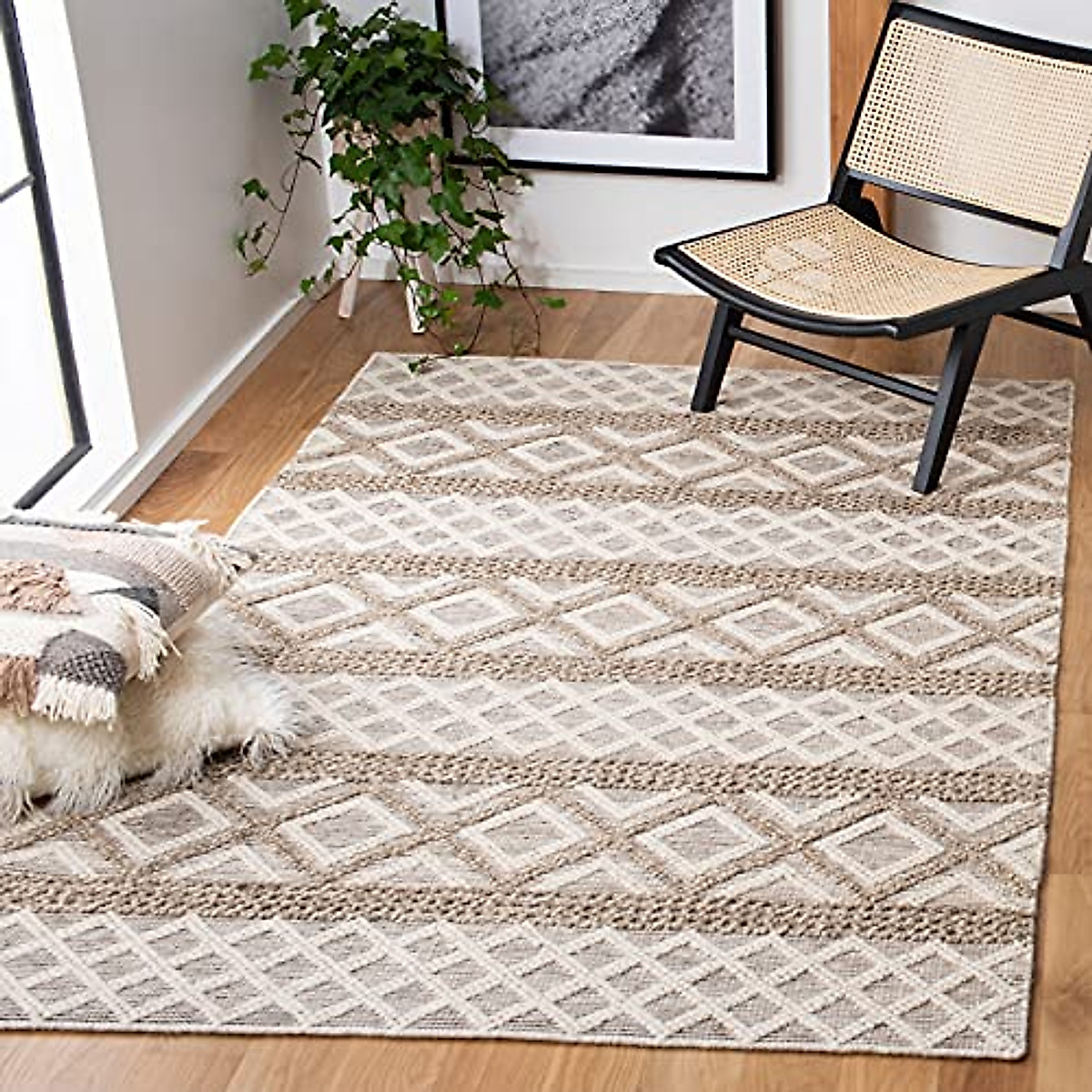 SAFAVIEH Vermont Collection 5' x 8' Ivory/Grey VRM211F Handmade Moroccan Premium Wool & Cotton Living Room Dining Bedroom Area Rug
