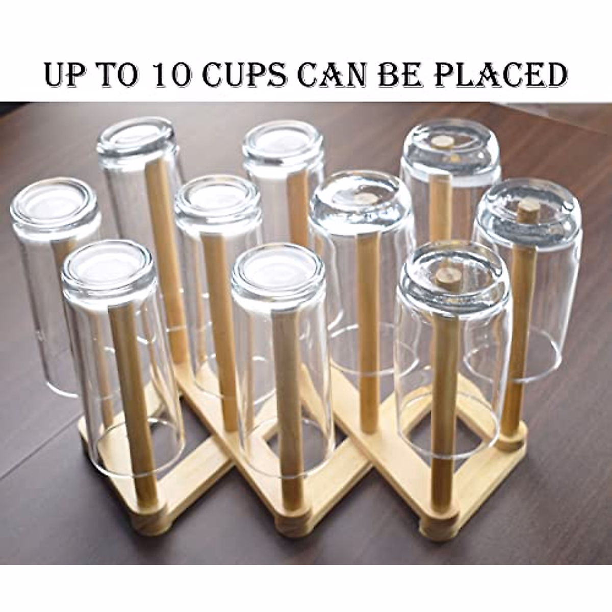 Cyauatt Wooden Cup Bottle Drying Rack, Retractable Drinking Glass and Sports Bottle Drainer Rack,Stand Cup Dish Holder and Plastic Bag Dryer Rack