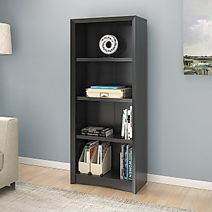 Corliving Adjustable 4 Shelf Black Faux Wood Bookcase, 4-Tier Shelving Unit Bookcase with Open Shelves, Display Bookshelf, for Living Room, Bedroom, Home Office