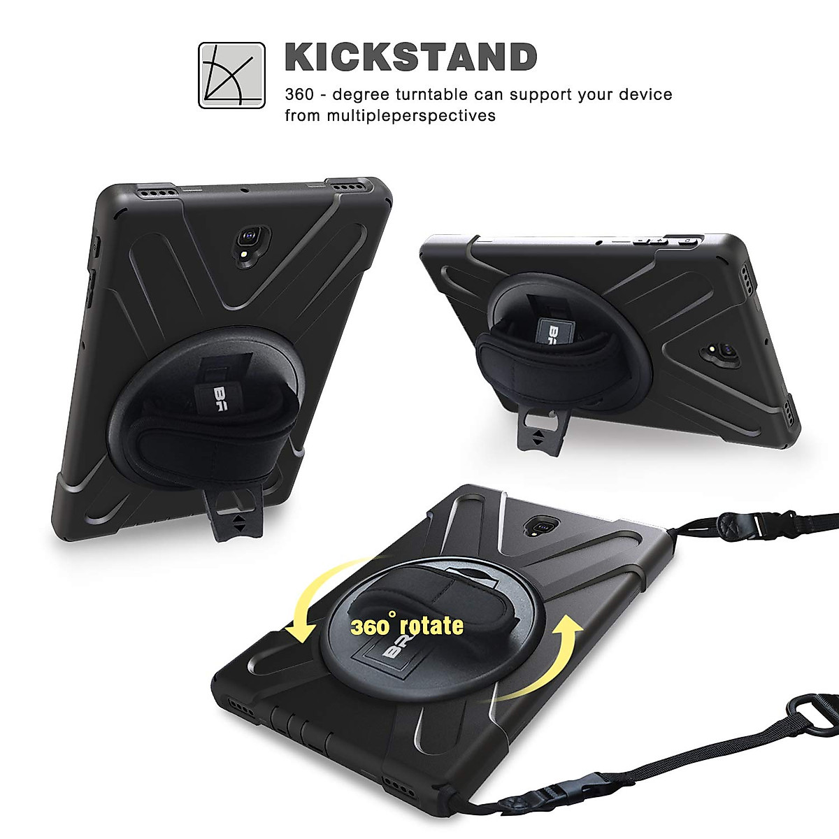 BRAECN for Galaxy Tab S4 10.5" Case,Heavy Duty Shock-Proof Case with 360 Degree Kickstand/Hand Strap and Carrying Shoulder Strap for Samsung Galaxy Tab S4 10.5 inch 2018 SM-T830/T835/T837(Black)