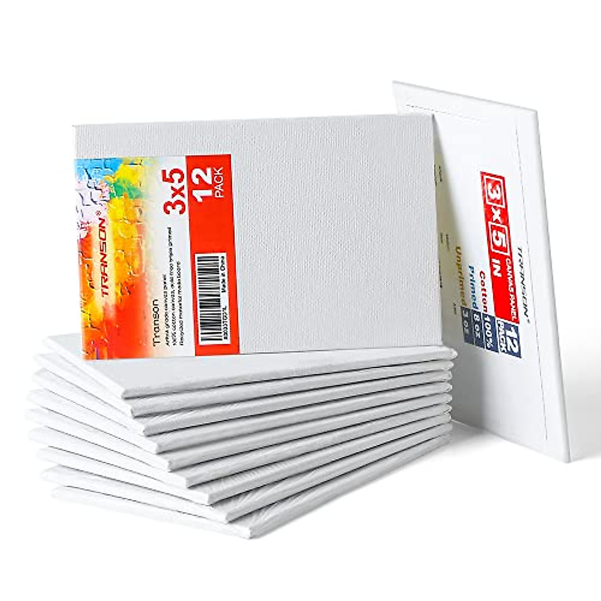 Transon 3x5 Artist Canvas for Painting MDF Board Painting Canvas No Warping 12Pack Acid-Free Primed