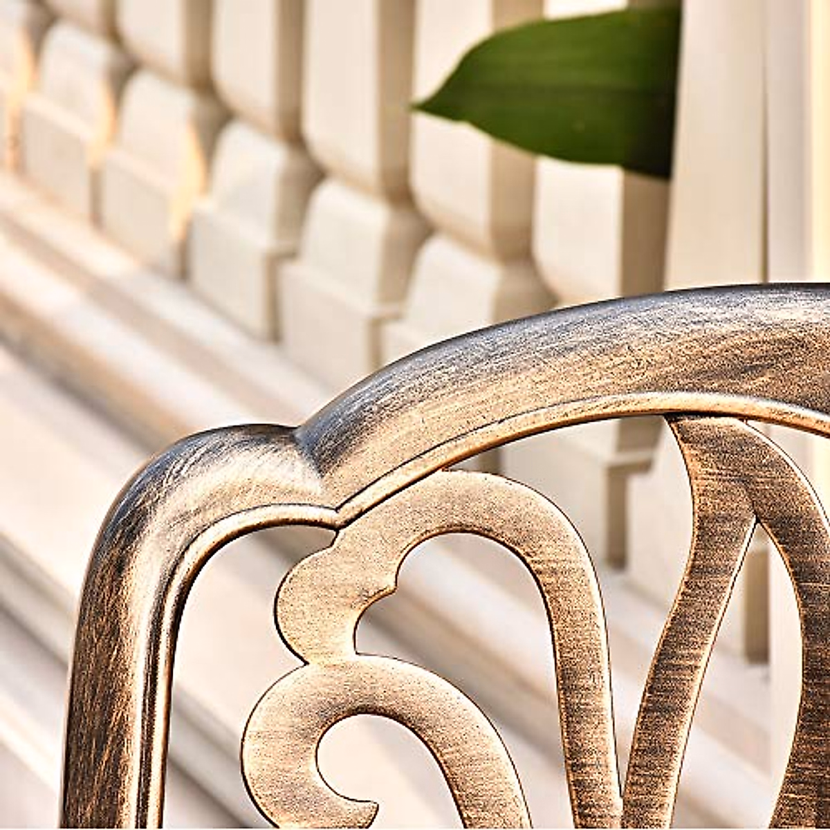 TITIMO 5 Piece All-Weather Cast Aluminum Outdoor Patio Deck Dining Set w/Round Table and 4 Chairs, Red Cushions, Umbrella Hole - Deep Bronze