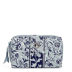 Vera Bradley Women's Cotton Turnlock Wallet With RFID Protection, Perennials Gray - Recycled Cotton, One Size