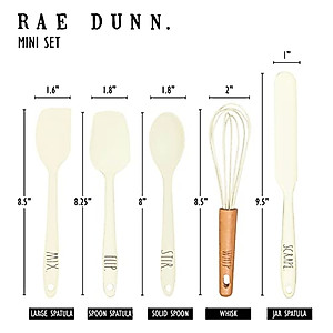 Rae Dunn Everyday Collection 5 Piece Mini Kitchen Utensil Set- Silicone Kitchen Tools with Beechwood Handles- (White)
