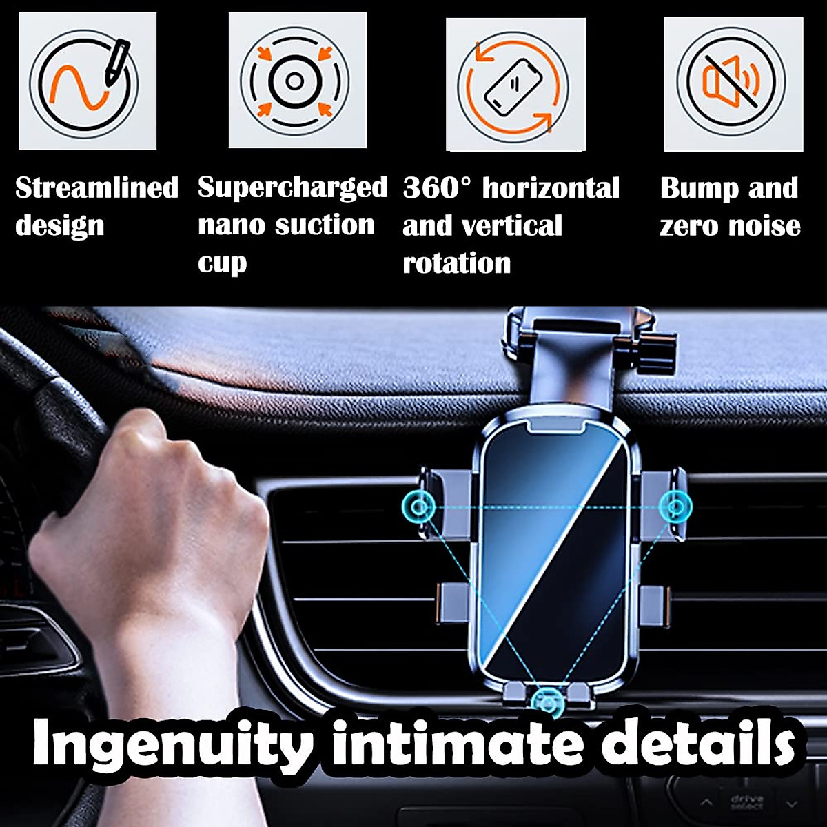 Dashboard Phone Holder,Powerful Vacuum Suction+Flexible Arm 360 Adjustable Car Phone Holder Mount Clip,Most Stable Phone Holder for Car Compatible with iPhone 14 Plus/Pro Max XR XPlus