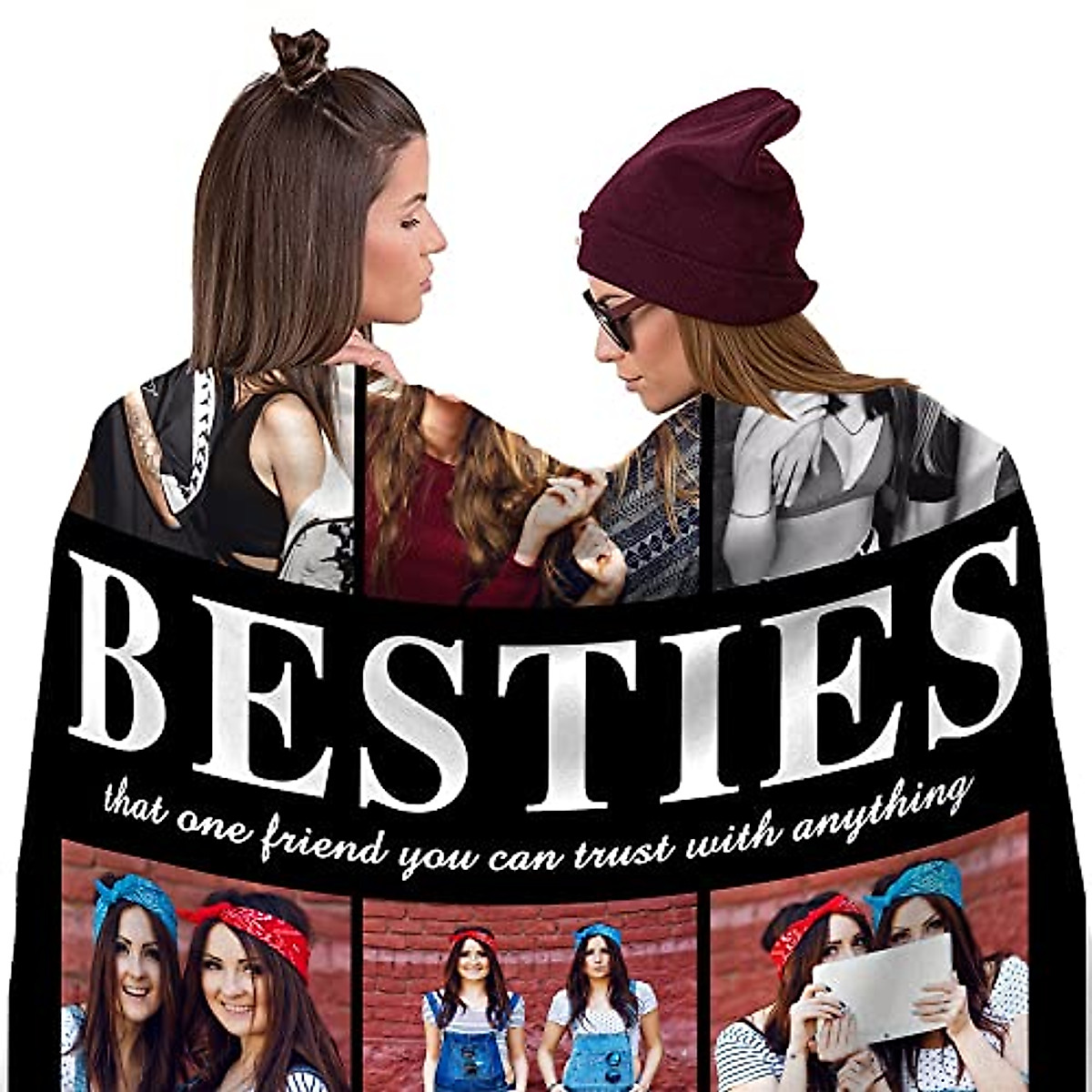 Ecautly Best Friends Birthday Gifts for Women, Personalized Blanket with Photo, Custom Best Friend Blanket, Friendship Gifts for Women Friends, BFF Unique Besties Gifts