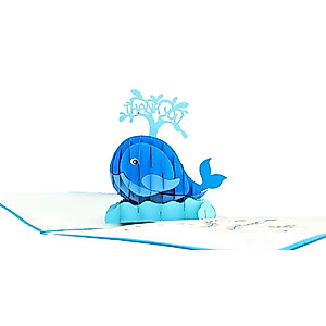 iGifts And Cards Unique Blue Whale Thank You 3D Pop Up Greeting Card - Large, Gratitude, Cute, Animal, Nautical, Ocean, Fun, Graduation, Friendship