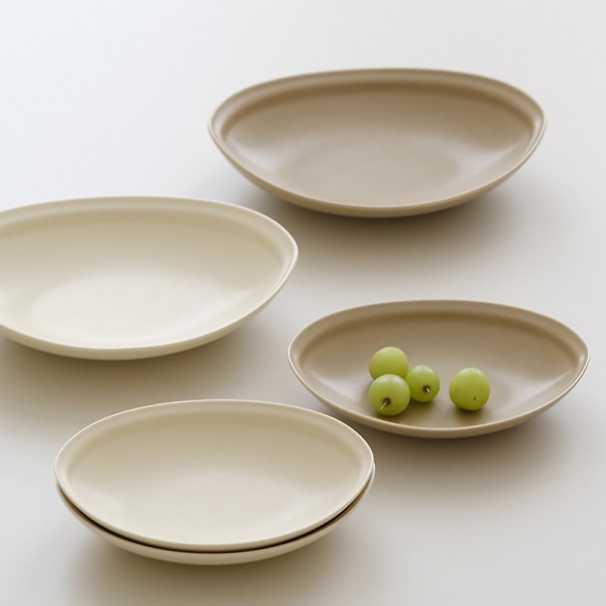 WENSHUO Oval Boat-shaped Platter, Ceramic Plate for Snacks, Food, Cookies, Dessert, Salad, 7 Inch Set of 6, Matte Crème