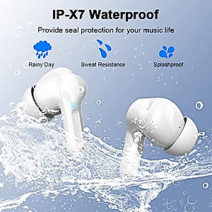 Wireless Earbud, Bluetooth Headphones 5.3 Stereo Bass Earphones 2023 Noise Cancelling Ear Buds 40H Dual Mic Call, Bluetooth Earbud in-Ear USB-C LED Display IP7 Waterproof Sport Headset for Android iOS