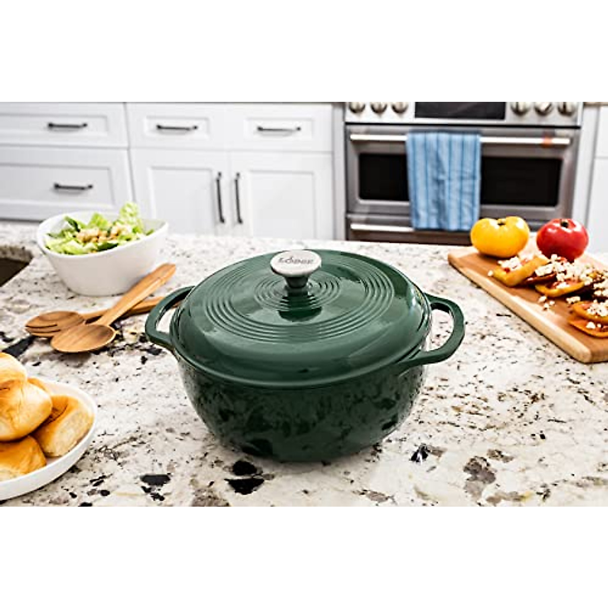 Lodge Enameled Cast Iron Dutch Oven, 6 Qt, Evergreen & Enameled Cast Iron & Ceramic Stoneware Care Kit