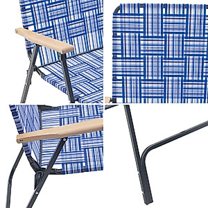 Garden Elements Folding Outdoor Patio/Lawn Pool Chair Grey with Blue Woven Fabric and Arm Rests (2 Pack)