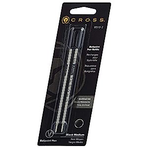 Cross Refills for Ballpoint Pens, Medium, Black Ink, 2/Pack (85132) (New Version)