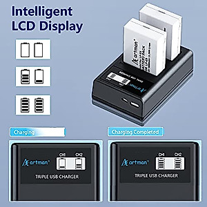 Artman Upgraded LP-E8 Battery and Dual LCD Charger Kit for Canon EOS Rebel T2i, T3i, T4i, T5i, Kiss X5, X4,X6,X6i, X7i,550D, 600D, 650D, 700D, LC-E8E Cameras &More 2-Pack 1800mAh (Not for T2 T3 T4 T5)