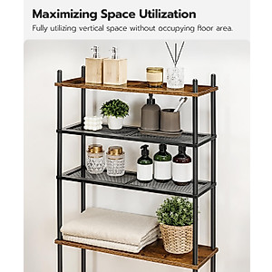 HOOBRO Over The Toilet Storage, 4-Tier Over Toilet Bathroom Organizer, Freestanding Above Toilet Shelf with Adjustable Feet, Space Saving, Easy to Assemble, Rustic Brown and Black BF64TS01