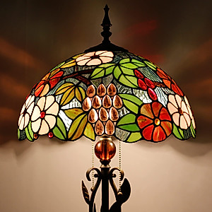 AVIVADIRECT Tiffany Floor Lamp Stained Glass Standing Reading Lamp 16x16x70 Inches Antique Pole Corner Light for Bedroom Living Room (Grapes Flower)