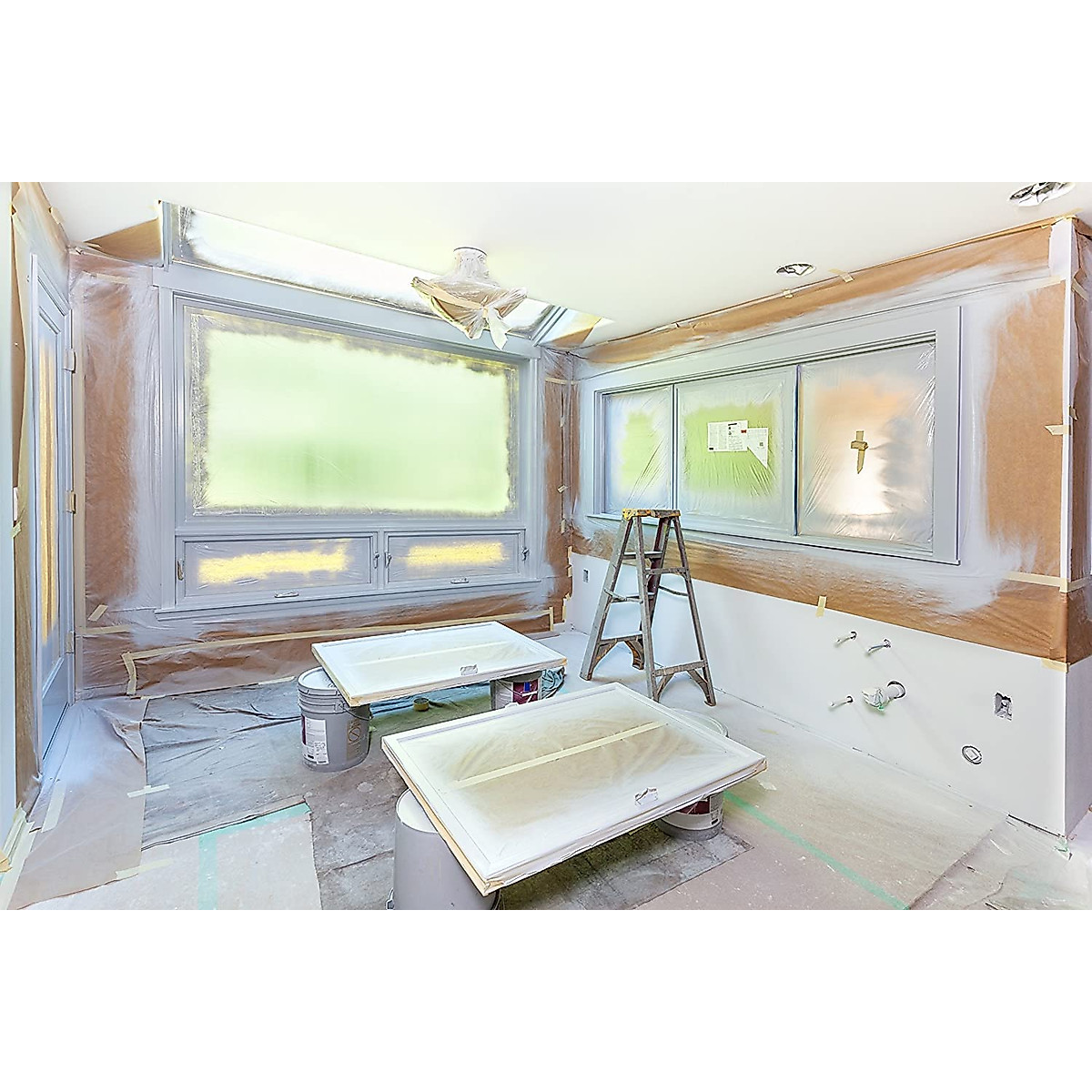 Painters Plastic Drop Cloth (12 Pack), 9x12 Feet, Plastic Tarp Dust Cover, Plastic Covers for Furniture, Plastic Drop Cloth for Painting, Painting Tarp