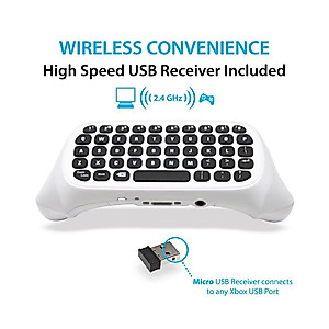 Megadream Xbox One Wireless Chatpad Keyboard with 3.5mm Audio Jack for Xbox One/One S/One X, Xbox Series S/X, Xbox One Elite/Elite 2, PC – 2.4G USB Receiver & Charge Cable included