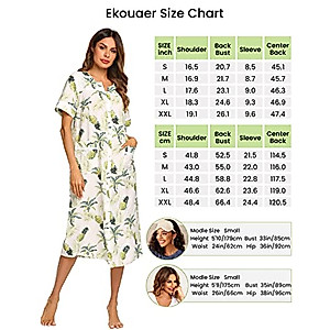 Ekouaer Womens, Long Nightgown Nightshirt, Cotton Sleep Shirts, Plus Size Sleepwear, Nursing Robe, Pattern2, XX-Large