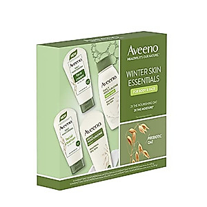 Aveeno Daily Moisturizing Winter Skin Essentials Skincare Set for Face & Body with Daily Moisturizing Body Lotion, Body Wash, Facial Cleanser, and Face Cream, Gift Set, 4 Items