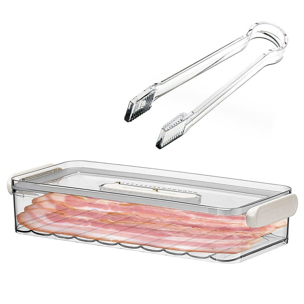 Bacon Container for Refrigerator, Airtight Thick Plastic Deli Meat Storage Containers for Fridge, Cheese Container for Fridge with Serving Tongs, Lunch Meat Container with Lids, Kitchen Food Storage