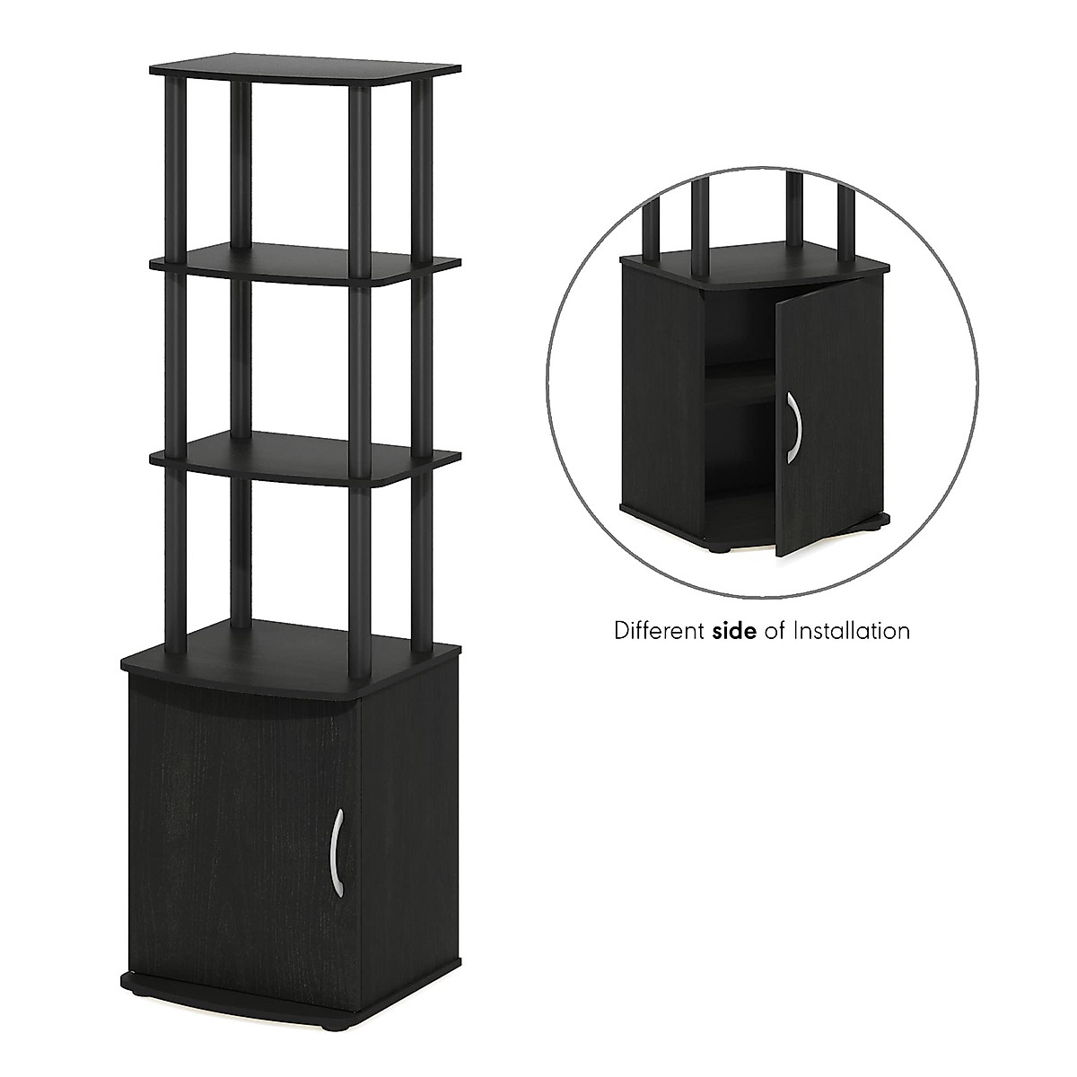 Furinno Turn-N-Tube Tall TV Entertainment Side Table Display Rack with Storage Cabinet, 3-Tier, Blackwood/Black