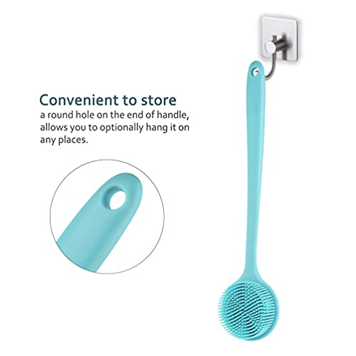 Shower Brush Silicone Bath Body Brush - Back Scrubber for Shower Back Brush Long Handle for Shower Skin Exfoliating Brush Body with Soft Bristles Back Cleaning Washer for Men Women - Blue