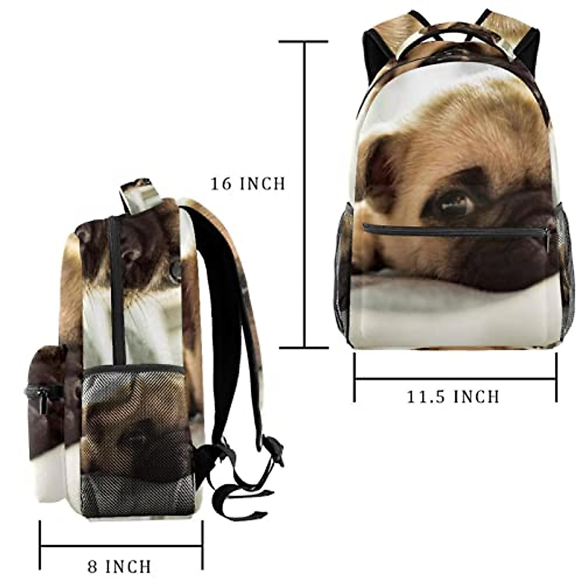 School Backpack Travel Backpack,Boy Girl Backpack,pug dog,Outdoor Sports Rucksack Casual Daypack