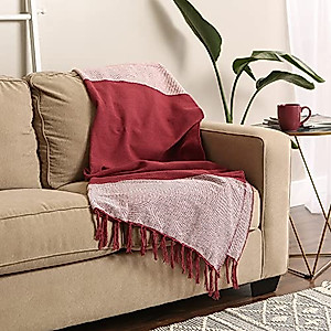 DII Striped Throw Collection Urban Cityscape Border, Barn Red