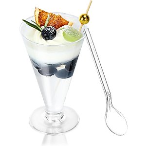 HawHawToys 40 Pack Clear Plastic Martini Glasses 6oz Disposable Cocktail Glasses Dessert Cups with Spoons,Reusable Cocktail Glasses Shooter for Party Champagne,Ice-Cream, Pudding and Trifle
