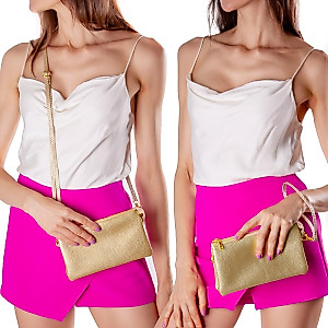 Humble Chic NY Gold Crossbody Purse - Small Gold Wristlet Purse, Crossbody Clutch Wallet for Women, Vegan Leather Clutch Wristlets for Women, Dressy Evening Handbags, Small Vegan Leather Bag