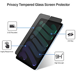 ProCase for iPad Mini 7th(A17 Pro) 2024 / Mini 6th Generation 8.3" 2021 4-Way Privacy Screen Protector, 360 Degree Anti-Spy Tempered Glass Film Guard for iPad Mini 7 6 8.3 Inch