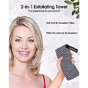 Bathflor Exfoliating Shower Towel with Clip Strap, Exfoliating Washcloth with 2 Sides for Washing & Scrubbing, Premium Japanese Scrub Wash Cloth, Quick Drying, 40inch Length (1 Pack-B)