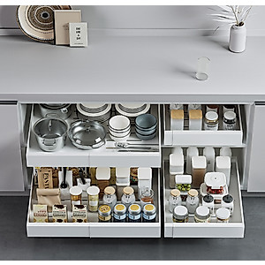 2Pack Expandable Pull Out Cabinet Organizer 21" Deep, Peel And Stick Slide Out Drawers for Kitchen Cabinet, Cabinet Pull Out Shelves, Roll Out Drawers Adjustable Width 12"-20.45" White