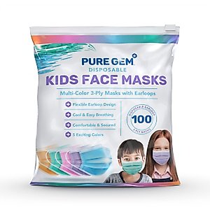 [Pack Of 100] kids Disposable Face Masks Boys and Girls 3-Ply Masks | Facial Cover with Elastic Earloops For Childcare, School (Colorful)