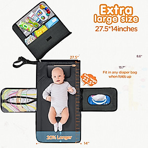 Gimars Portable Baby Changing Pad, 27.5 * 14 inchs Travel Diaper Changing Pad,Waterproof & Easily Cleanable Detachable Portable Diaper Changing Mat Kit, Baby Shower Gifts, Newborns Essentials