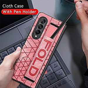 Omio Designed for Samsung Galaxy Z Fold 3 Leather Case with S Pen Holder & Strap, Wrist Strap Leather Back Cover Case Hard PC Shockproof Finger Grip Case for Galaxy Z Fold 3 Men Women Girls, Pink