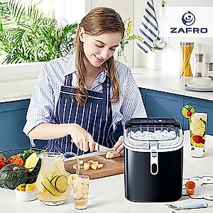 ZAFRO Countertop Portablewith Ice Maker Machine Handle, Mackes up to 26LBS/24H, 9 Cubes in 6 mins，Self -Cleaning Ice Maker with Ice Scoop and Ice Bag（Black）