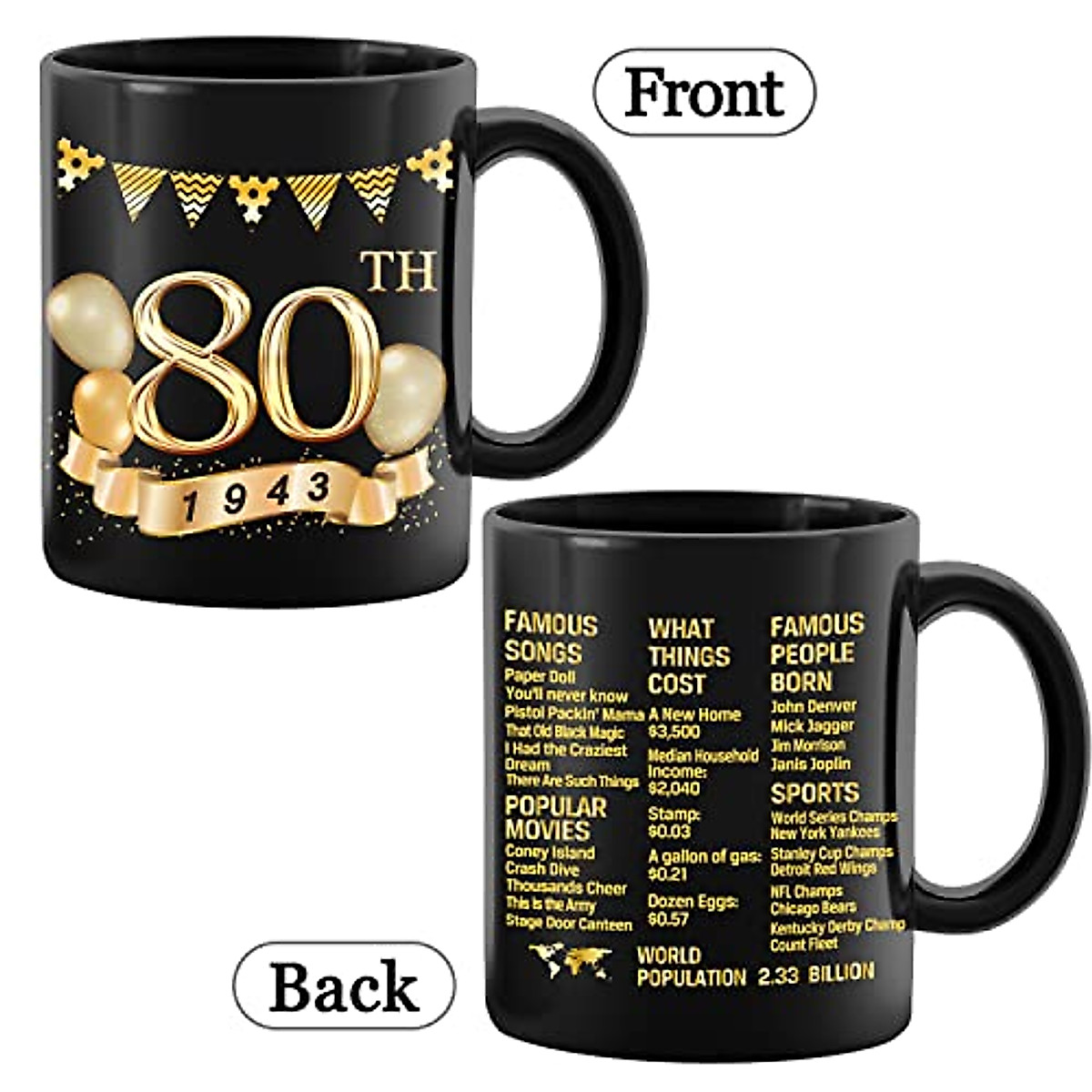 Greatingreat 1943 Old Time Information-80th Birthday Mug, Happy 80 Birthday Party, Turning 80 Birthday, 80th Bday For Her & Him, Eighty Birthday Mug, Milestone Birthday