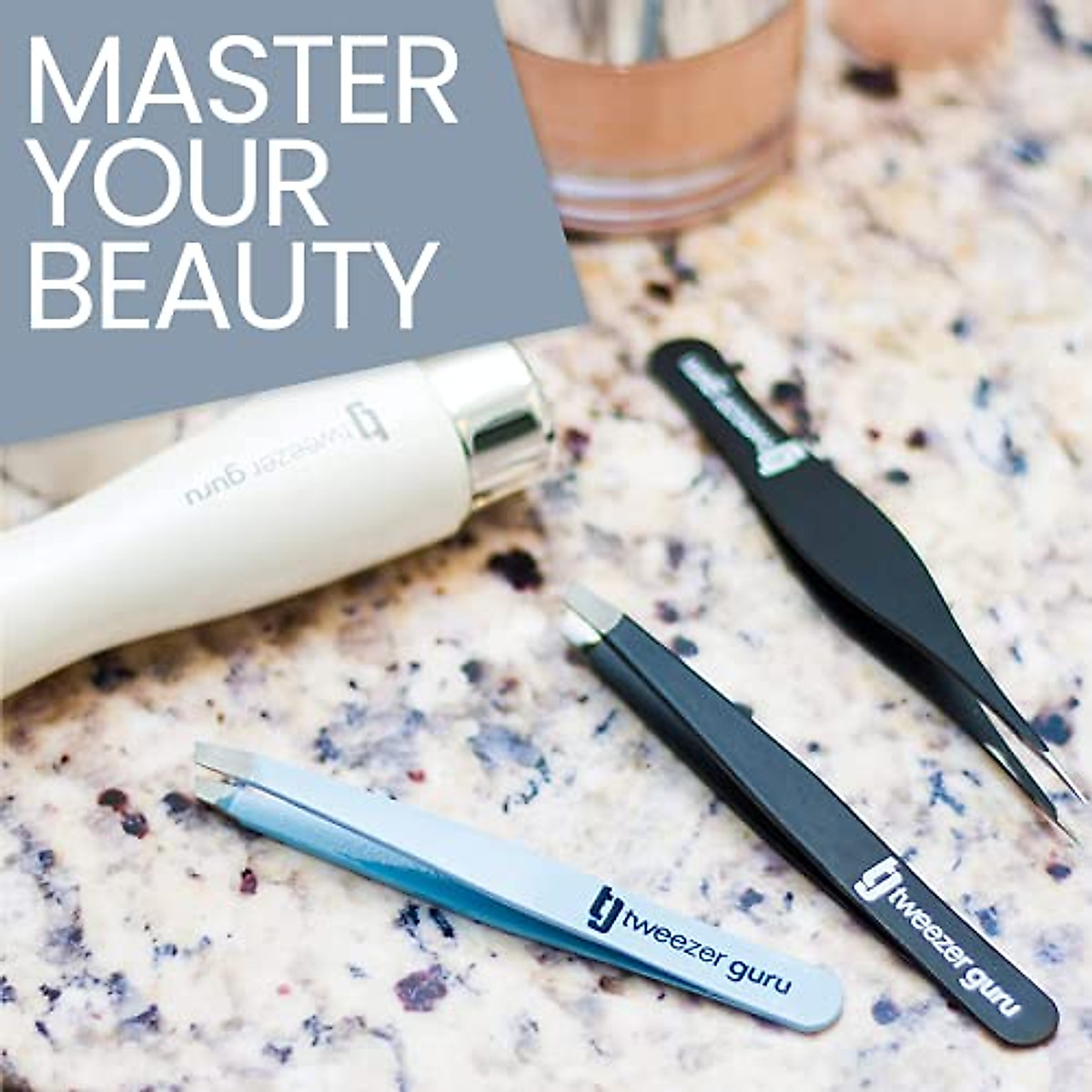 Tweezer Guru Tweezers for Women - Slant Pointed Precision Tweezers for Eyebrows & Ingrown Hair Removal - Blackhead and Splinter Tweezer with Sharp Needle Nose Point for Plucking (Black)