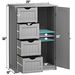 Giantex Bathroom Storage Cabinet with Drawers - 4 Drawer Storage Organizer w/Cupboard, Adjustable Shelf, Anti-Toppling Device, Entryway Storage Unit Console Table, Bathroom Floor Cabinet (Gray)