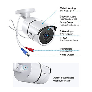 ZOSI 2MP 1080P HD-TVI CCTV Home Security Camera with Audio, Built-in Mic, 120ft IR Night Vision, C289 1080P WiFi Pan/Tilt Outdoor Security Camera, Color Night Vision,2-Way Audio